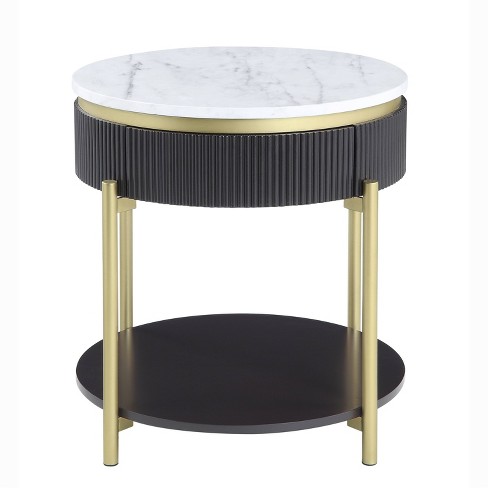 Cartehena Faux Marble End Table With Drawer Dark Walnut/white - Homes ...