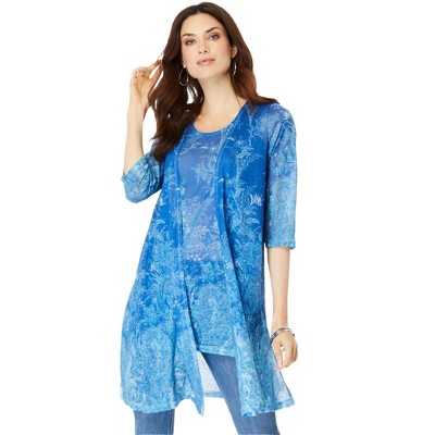 Roaman's Women's Plus Size Printed Duster Cardigan & Tank Set - 12 ...