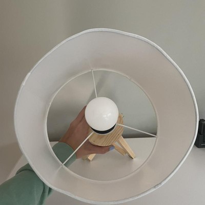 Natural Wood Interlocked Triangular Table Lamp With Fabric Shade Off ...