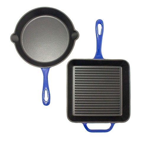 Berghoff 2pc Enamel Cast Iron Cookware Set, 10" Fry Pan & Grill Pan ...