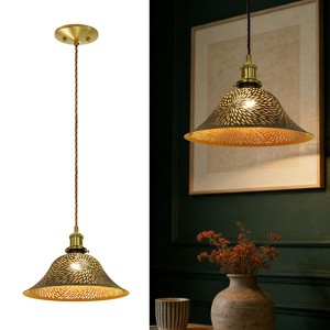 Vintage Cutout Metal Pendant Light, Gold Interior Laser Engraved ...