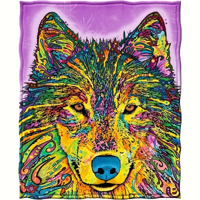 Dawhud Direct 50" X 60" Colorful Dean Russo Wolf Fleece Throw Blanket ...