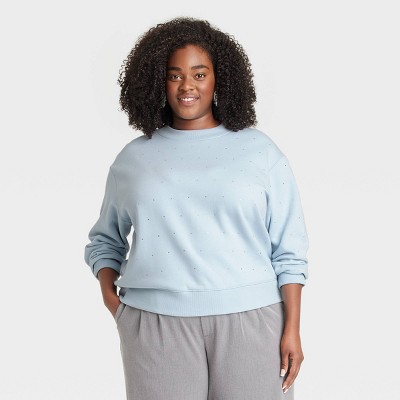 Women's Rhinestone Sweatshirt - A New Day™ Light Blue 4x : Target