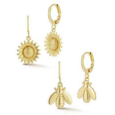 Sphera Milano Bee and Sunflower Charm Huggie Earrings 2 Pair Set : Target