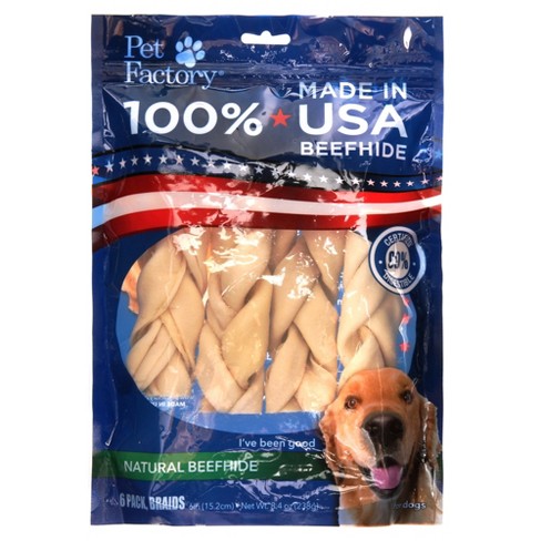 Pet Factory Made In Usa Beefhide Braided Sticks Natural Flavor - 6", 6 ...