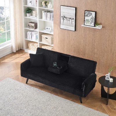 Xiyuyeu Minimalist Loveseat Sofa With Retractable Cup Holder, Straight ...