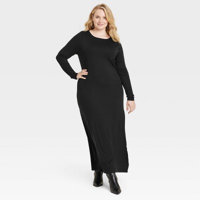 Women's Long Sleeve Knit Maxi T-shirt Dress - Universal Thread™ Black 3x: Highneck, Pullover ...