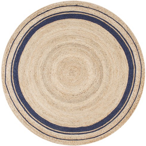 Nuloom Braided Rikki Border Jute Natural Fibers - Navy 8' Round : Target