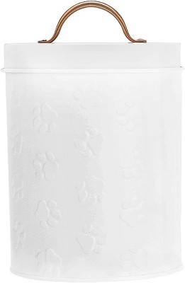Amici Pet Puppy Paws White Metal Food Canister, Small, Airtight Seal ...
