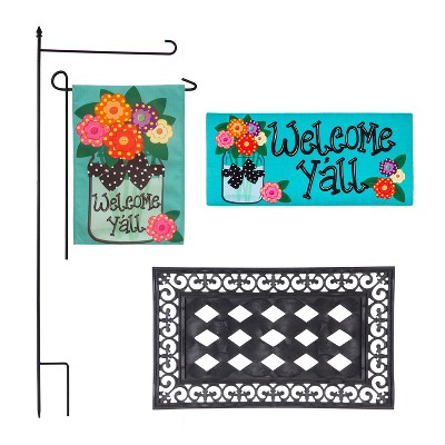Evergreen Indoor Outdoor Welcome Y'all Bundle Set Of 4 - Garden Flag ...