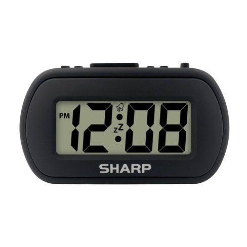 1" Lcd With Top Control Clock Black - Sharp: Modern Abs Digital Alarm ...