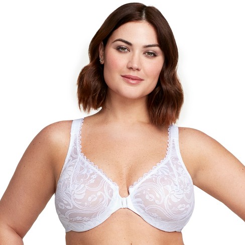 Glamorise Womens Wonderwire Front-closure Stretch Lace Underwire Bra 9245 White : Target