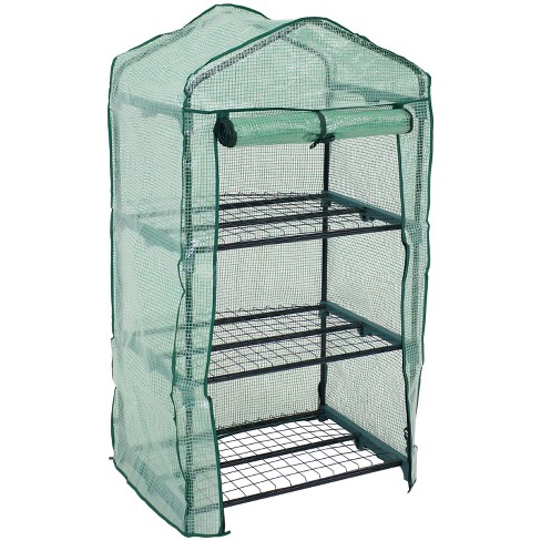 Sunnydaze Outdoor Portable Growing Rack 3-tier Greenhouse With Roll-up ...