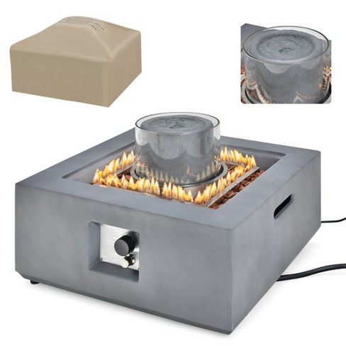 Costway 28'' Patio Fountain Fire Pit Table 50,000 Btu Square Propane ...