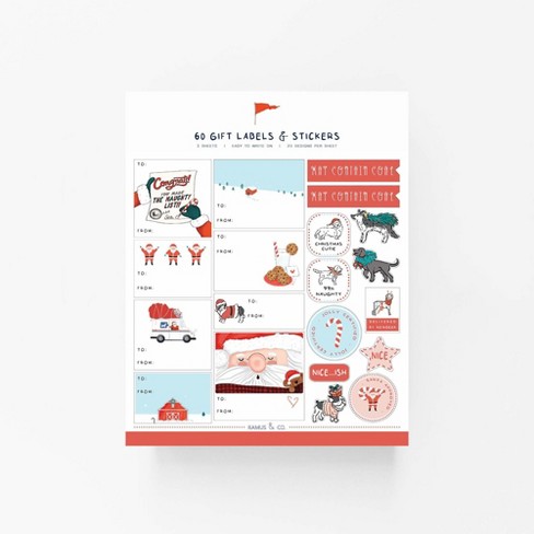Christmas/holiday "santa & Dogs" To/from Gift Labels (3 Sheets, 60 ...