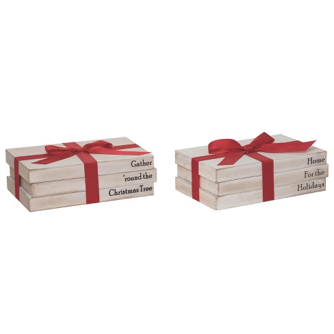 Transpac Large Wood Rustic Holiday Book Stack Set Of 2 Christmas Home ...