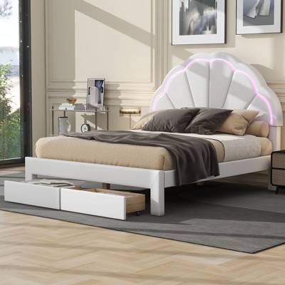 Queen Odille Velvet Seashell Shaped Platform Bed Light Pink/walnut ...