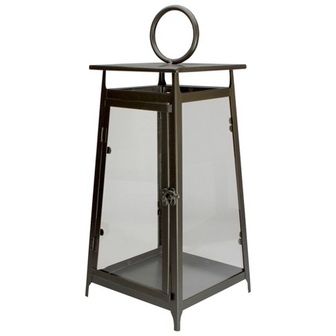 Melrose 20" Brown Rustic Candle Lantern With A Latch Hook Lock Tabletop ...