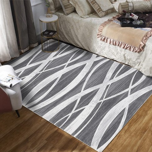 Modern Wavy Striped Area Rugs Non-slip Low Pile Washable Living Room ...