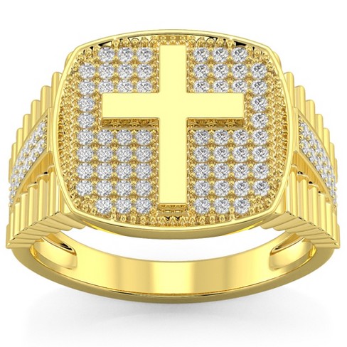 Pompeii3 3/4ct Men's Diamond Cross Ring 10k Gold Lab Created - Size 11 ...