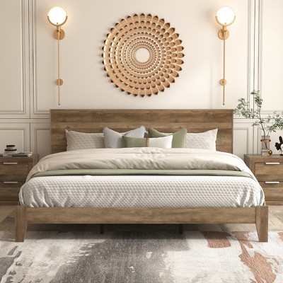 Galano Layton Knotty Oak Brown Wood Frame King Platform Bed With Headboard Target