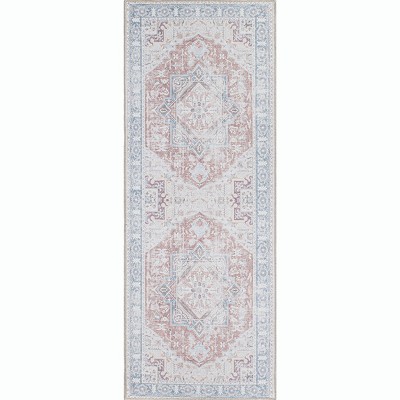 World Rug Gallery Medallion Boho Machine Washable 2'6"x7' Blue Runner ...