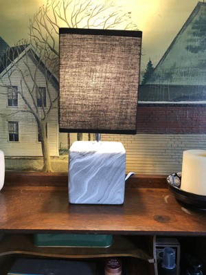 Petite Marbled Ceramic Table Lamp With Fabric Shade Black - Simple ...