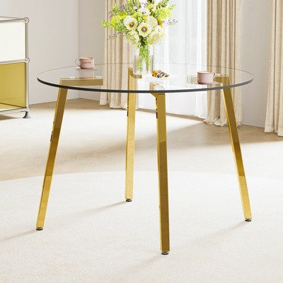 Uptown Dining Table Glass/gold Metal - Buylateral: Tempered Top, Angled ...