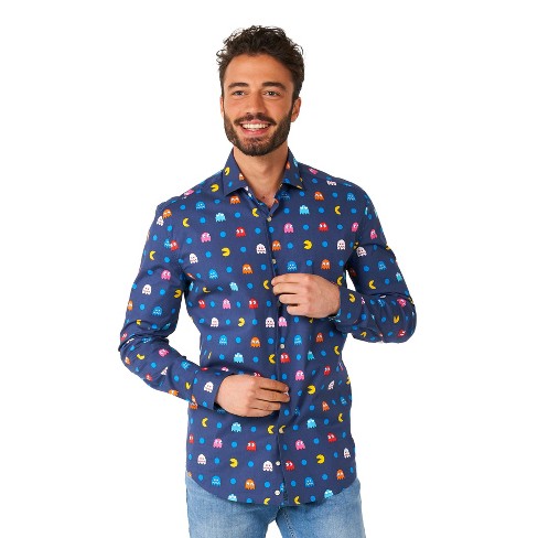 Opposuits Men's Official Pac-man Shirts - Pixel Pac-man - Blue - Size S ...