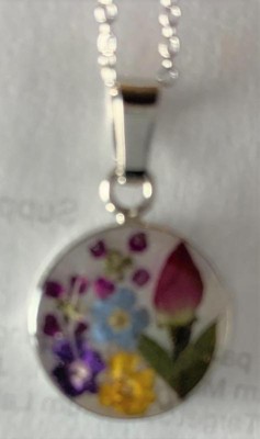 Women's Sterling Silver Pressed Flowers Circle Chain Pendant Necklace ...