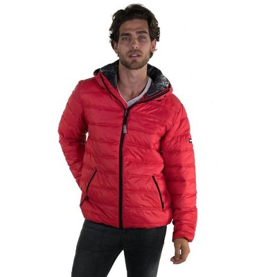 Members Only Mens Zip Front Puffer Jacket With Hood - Red L : Target