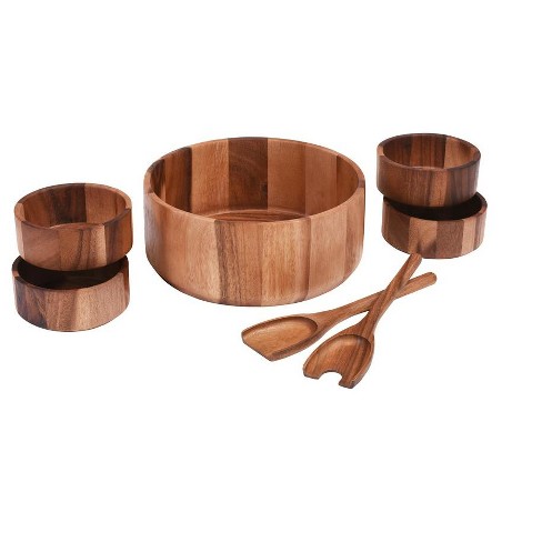 Kalmar Home Acacia Wood 7 Piece - Extra Large Salad Bowl With Servers ...