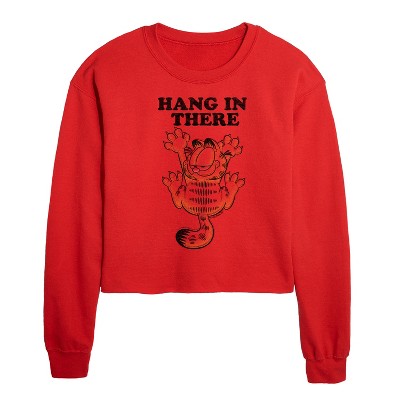 Garfield Hang In There Cropped Long Sleeve Crew Neck Sweatshirt - Red ...