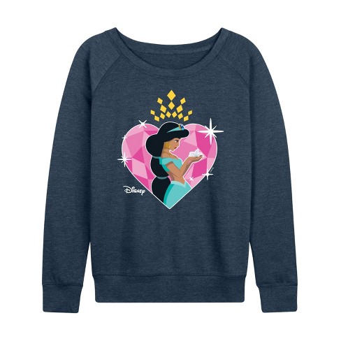 Women's Disney Princess Jasmine Heart Graphic French Terry Slouchy ...