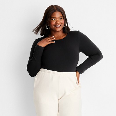 Women's Long Sleeve Seamless Bodysuit - A New Day™ Black Xxl : Target