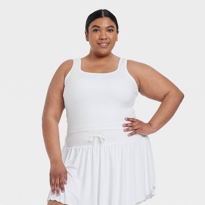 Women's Seamless Square Neck Cropped Tank Top - All In Motion™ White 3x ...