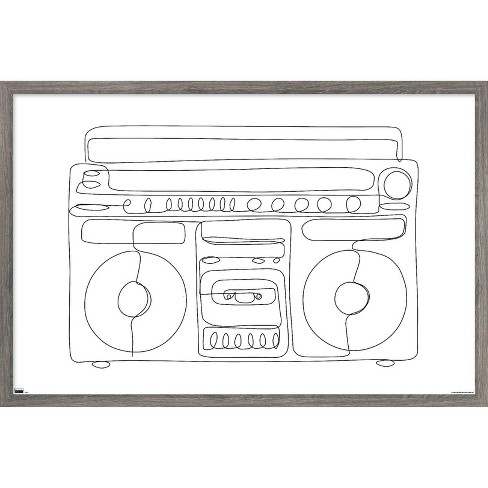 Trends International Line And Brush - Continuous Line Boombox Framed ...