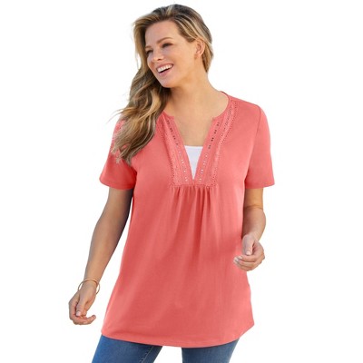 Woman Within Women's Plus Size Crochet Layered-look Tee - 2x, Sweet ...