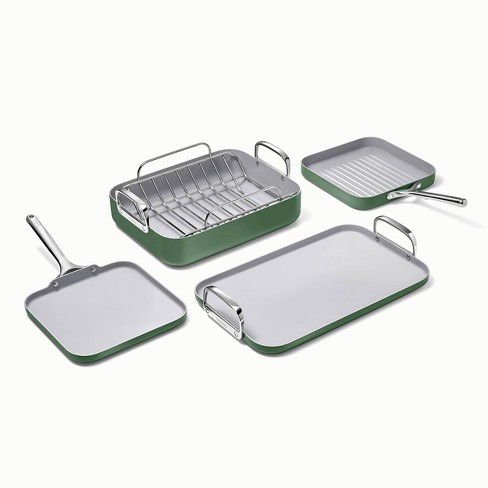 Caraway Home 7pc Square Cookware Set Sage: Nonstick Ceramic, Silicone ...
