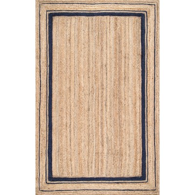Nuloom Braided Rikki Border Jute Natural Fibers - Navy 4' X 6' : Target