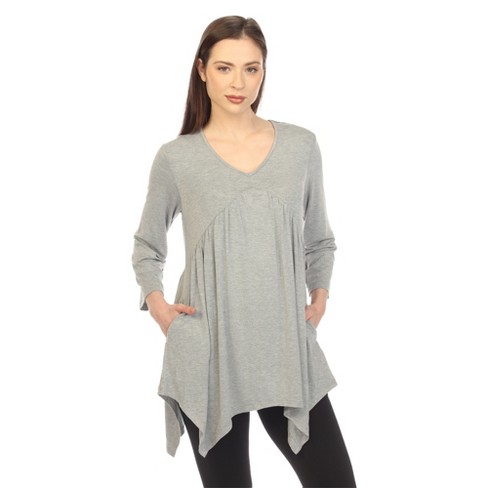 Women's Empire Cut V-neck Tunic Top Heather Grey Large -white Mark : Target