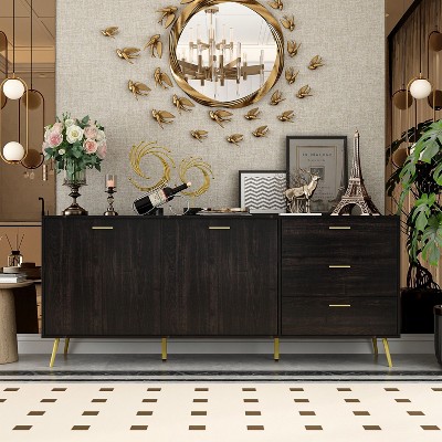 Mitchell Sideboard Buffet: Solid Acacia Wood, Metal Legs, Adjustable ...