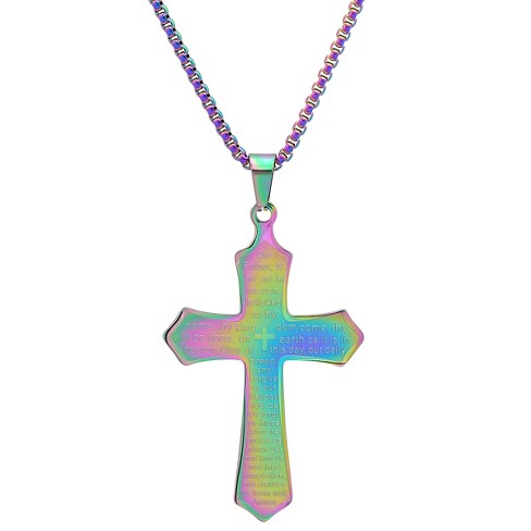 Steeltime Multi Ip Stainless Steel Our Father Cross Pendant. : Target