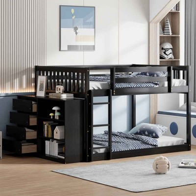 Xiyuyeu Full Over Full Bunk Bed With Built-in Design And Fence,loft Bed With 4 Drawers And 3 ...