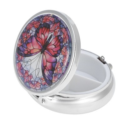 Unique Bargains Butterfly Print Pill Box Silver Tone Red 1 Pc : Target