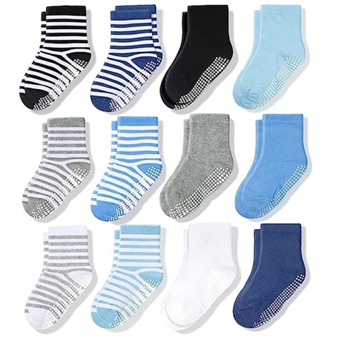Cozyway Non-slip Crew Grip Toddler Socks, 6 Pack For Boys, Black/blue ...