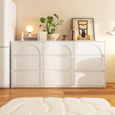 Hitow White 9 Drawer Horizontal Dresser Concealed Knobs Arched Pattern ...