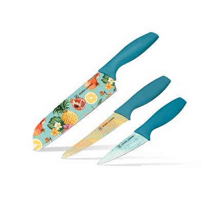 Dura Living 3 Piece Printed Kitchen Knife Set With Blade Guards ...