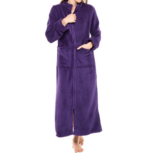 Adr Women's Zip Up Cozy Plush Robe, Slim Fit Long Bathrobe With Two Way ...