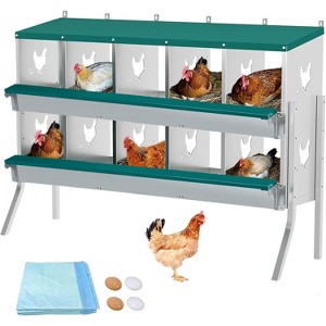 10 Compartment Chicken Nesting Box with Legs Roll Away Eggs Perch Lid ...